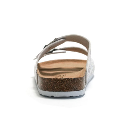2021 summer women new double-button casual cork slippers with Flower pattern leather patchwork rubber white platform sandal