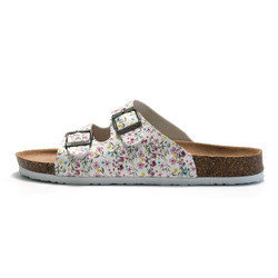 2021 summer women new double-button casual cork slippers with Flower pattern leather patchwork rubber white platform sandal