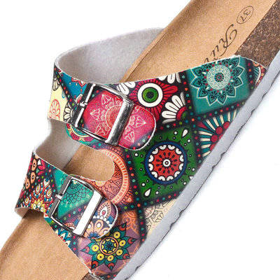 Summer Ladies Stylish Ladies Sandals Thick Leather  Metal Double Button