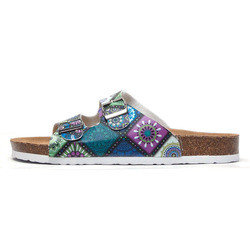 Summer Ladies Stylish Ladies Sandals Thick Leather  Metal Double Button