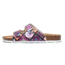 Summer Ladies Stylish Ladies Sandals Thick Leather  Metal Double Button