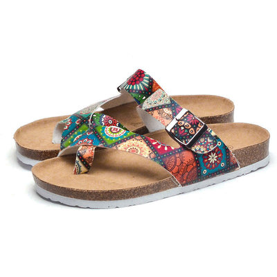 Thick Leather Summer Women Candy Color Sandals With Adjustable Metal Clasp Rubber