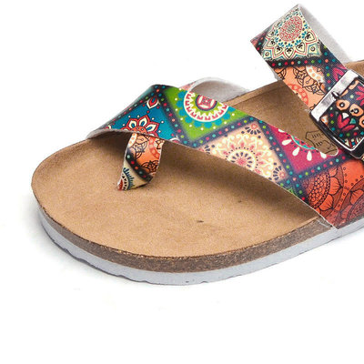 Thick Leather Summer Women Candy Color Sandals With Adjustable Metal Clasp Rubber