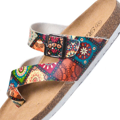 Thick Leather Summer Women Candy Color Sandals With Adjustable Metal Clasp Rubber
