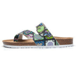Thick Leather Summer Women Candy Color Sandals With Adjustable Metal Clasp Rubber