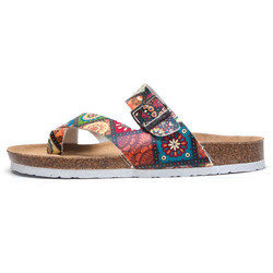 Thick Leather Summer Women Candy Color Sandals With Adjustable Metal Clasp Rubber