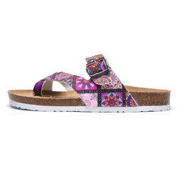 Thick Leather Summer Women Candy Color Sandals With Adjustable Metal Clasp Rubber