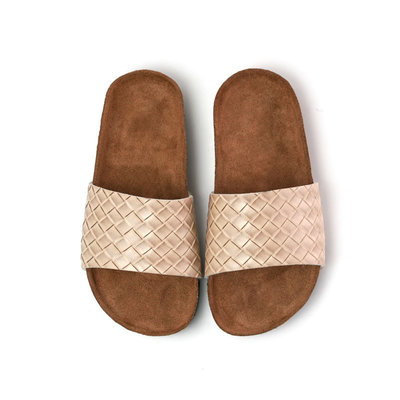 Custom Logo Summer Girl  Solid Color Woven Breathable Non Slip Cork Slippers