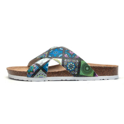 2021 new fashion women's shoes totem thick leather cork middle soles leisure breathable cross strap slippers