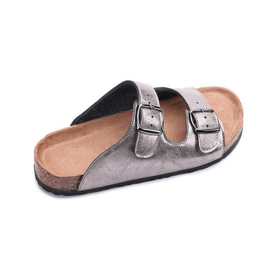 New fashion metal PU leather beach sandals with soft rubber for women summer lady soft wood soles shoes rubber slide sandals