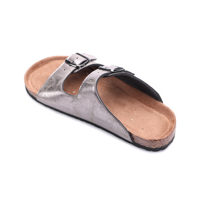 New fashion metal PU leather beach sandals with soft rubber for women summer lady soft wood soles shoes rubber slide sandals