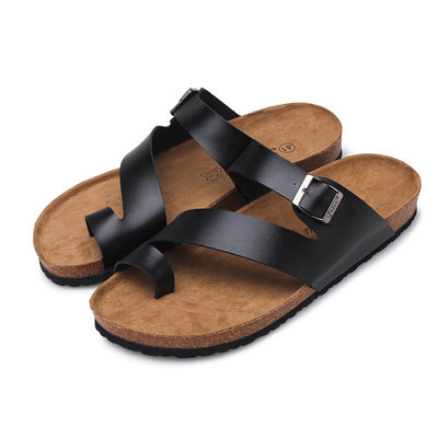 2020 pure color Slippers Women Summer Beach Casual Wood Flip Flops men Retro Flat slides  Cork Slippers sandal upper