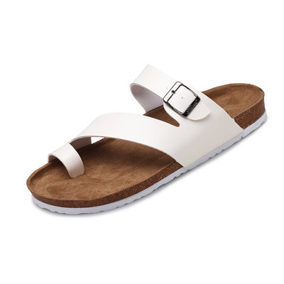 2020 pure color Slippers Women Summer Beach Casual Wood Flip Flops men Retro Flat slides  Cork Slippers sandal upper