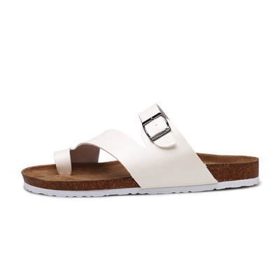 2020 pure color Slippers Women Summer Beach Casual Wood Flip Flops men Retro Flat slides  Cork Slippers sandal upper