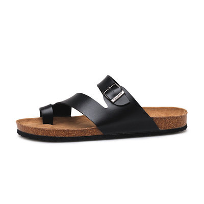 2020 pure color Slippers Women Summer Beach Casual Wood Flip Flops men Retro Flat slides  Cork Slippers sandal upper