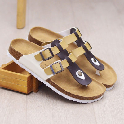 New Design Black Unisex Slides Sandals PU Leather Double Strap Flat Soft Cork Sandals slippers for men rubber