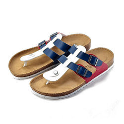 New Design Black Unisex Slides Sandals PU Leather Double Strap Flat Soft Cork Sandals slippers for men rubber
