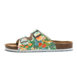 American hot sale New design high quality summer women Pattern Printing Double Buckle Cork Slipper floral sandals