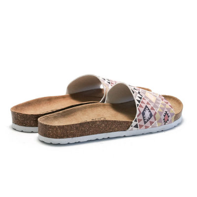 Hot selling new fashion custom wholesale men PU upper cork foot bed slippers ladies printed open toe platform slide sandals