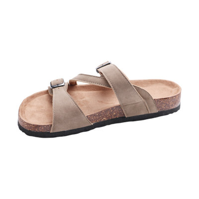 Ladies New Style Popular Soft Wooden Sole Metal Buckles Open Toe Women Comfort Casual Slippers platform slide sandals