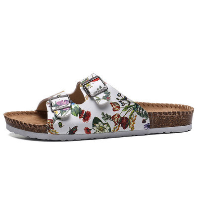 Soft Wood Soles Comfortable  Beach Shoes Summer Flower White Platform Beach Shoes