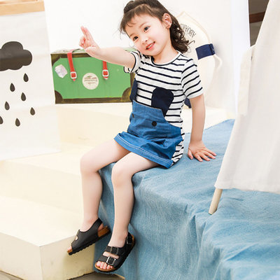 Fashion Kids Summer Beach Shoes Microfiber Leather Two Strap Soft Cork Sole