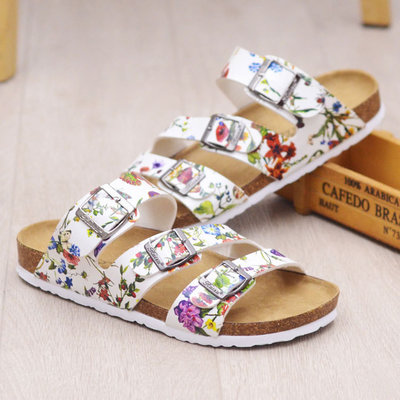 new design Wood Women Cork sandals  Lady house indoor and outdoor slippers white platform sandal