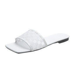 Black And White Beach Shoes Grid Upper Flat Open Toe Large Size Beach Shoes