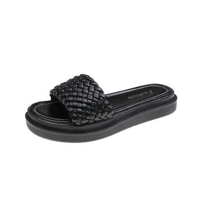 Flat Bottom Summer Beach Shoes Woven Upper Solid Color Soft
