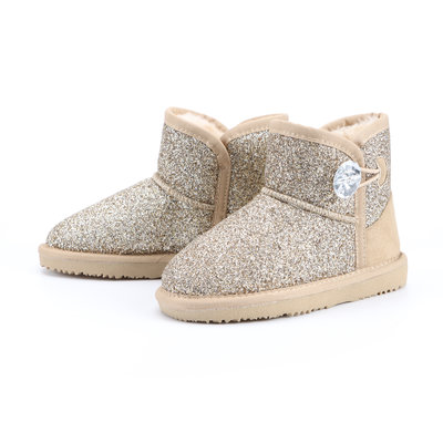Flat  Cute Children Snow Boots Bling Sequin  Thicken Warm Faux Fur