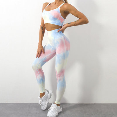 2022 new custom loungewear summer tie dye women sport bra and joggers leggings two-piece training Wear