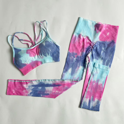 2022 new custom loungewear summer tie dye women sport bra and joggers leggings two-piece training Wear