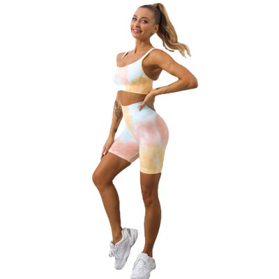 2022 new custom loungewear summer tie dye women sport bra and joggers leggings two-piece training Wear