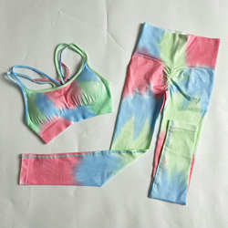2022 new custom loungewear summer tie dye women sport bra and joggers leggings two-piece training Wear
