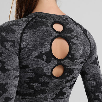 Factory Custom 3 Pcs Women Sports Wear Sets Camouflage Seamless Breathable Bra and long sleeve crop top and Legging yoga wear
