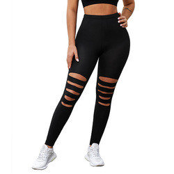 Stylish cheap trousers ladies 2022 summer new leopard print fashion holes and tight nine-point pants women yoga leggings