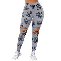Stylish cheap trousers ladies 2022 summer new leopard print fashion holes and tight nine-point pants women yoga leggings