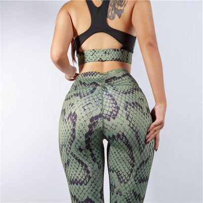 Summer hot selling fashion snake print breathable gym wear elastic tight high waist pants sports yoga suit women fitness