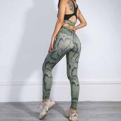 Summer hot selling fashion snake print breathable gym wear elastic tight high waist pants sports yoga suit women fitness