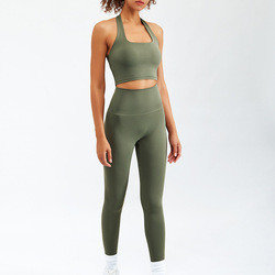 For Women Yoga tree-piece halter neck crop top and long sleeve jacket and Running Leggings High Quality Women's sportswear