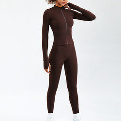 For Women Yoga tree-piece halter neck crop top and long sleeve jacket and Running Leggings High Quality Women's sportswear