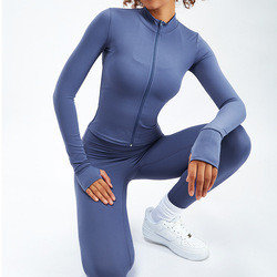 For Women Yoga tree-piece halter neck crop top and long sleeve jacket and Running Leggings High Quality Women's sportswear