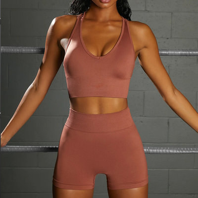 2022 Summer Sleeveless Lady 4 colors Customize Logo 2 Piece sports Set Crop top and ride pants yoga wear