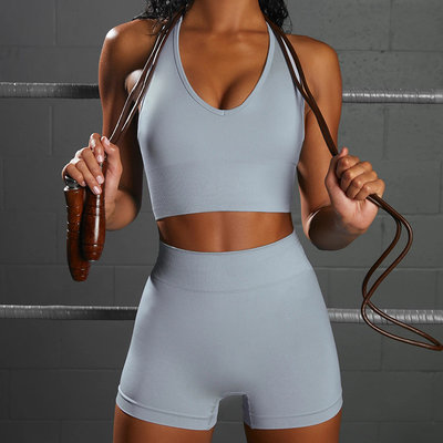 2022 Summer Sleeveless Lady 4 colors Customize Logo 2 Piece sports Set Crop top and ride pants yoga wear