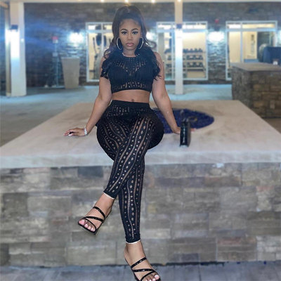 Wholesale Custom sexy Style Tight short vest Hole  Fitness two-piece Outfit  women Sport Yoga Training Wear