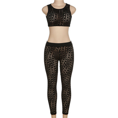 Wholesale Custom sexy Style Tight short vest Hole  Fitness two-piece Outfit  women Sport Yoga Training Wear