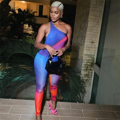 Wholesale Custom one shoulder Sleeveless Printing  High Waist Workout Yogawear Two-piece fitness clothes tracksuit