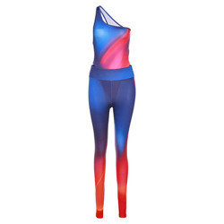 Wholesale Custom one shoulder Sleeveless Printing  High Waist Workout Yogawear Two-piece fitness clothes tracksuit