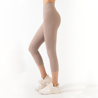 2021 summer women's cropped pants stretch sports high waist hip hip breathable nude feel fitness yoga pants