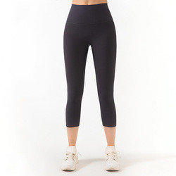 2021 summer women's cropped pants stretch sports high waist hip hip breathable nude feel fitness yoga pants